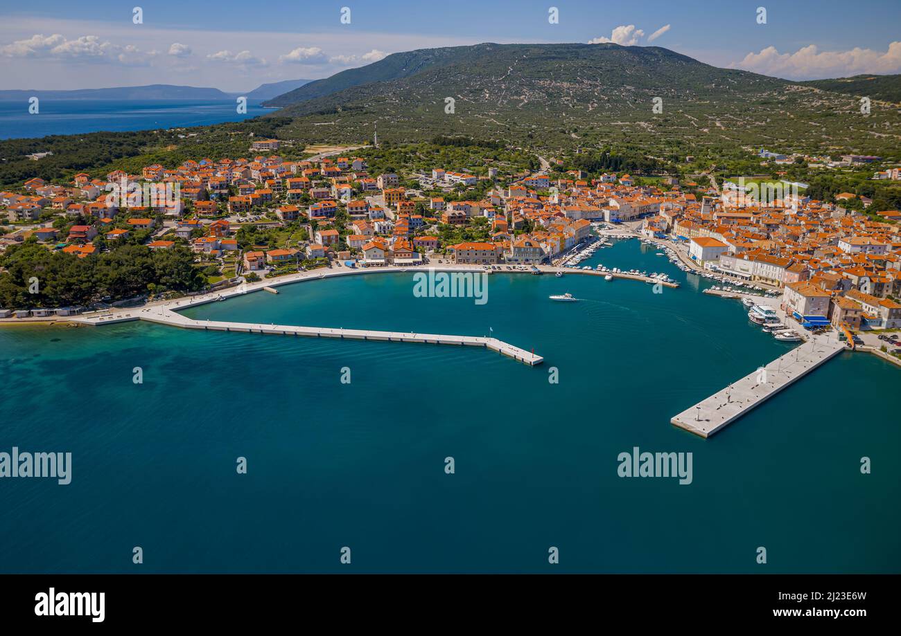 Cres old town port Croatia aerial view Stock Photo - Alamy