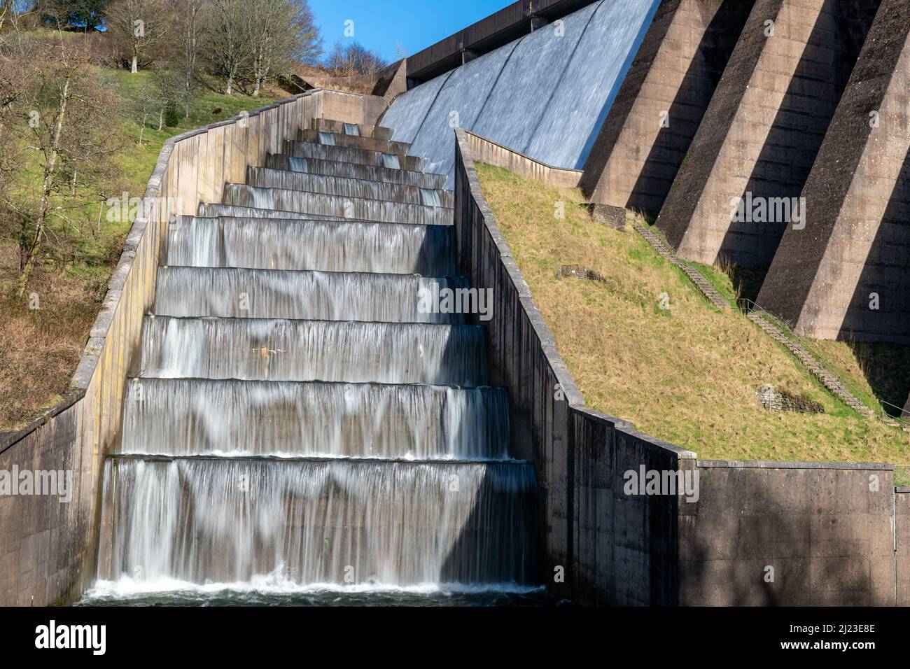 Long exposure of the waterfalls flowing over Wimbleball dam in Somerset ...