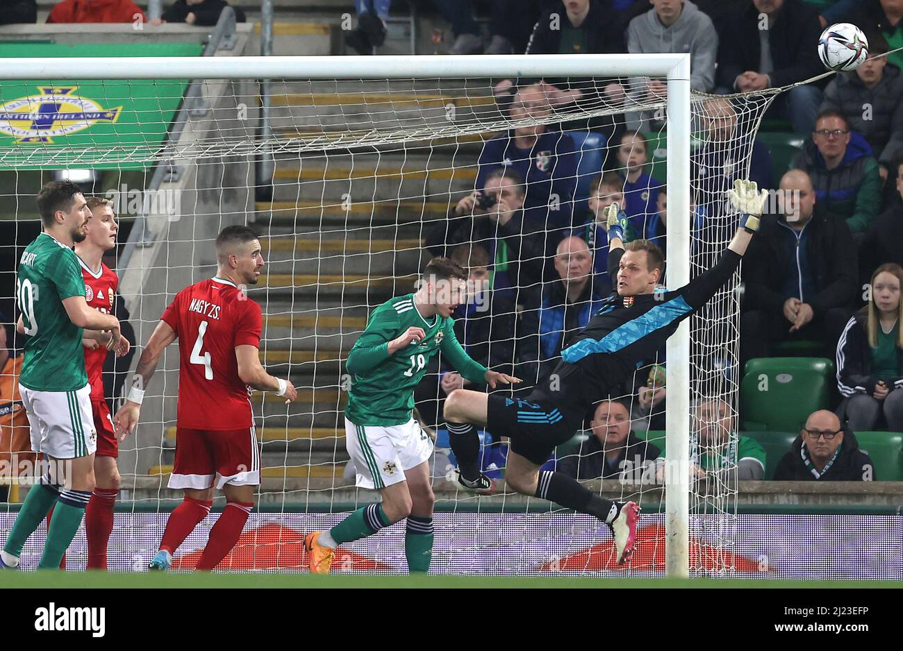 Hungary goalkeeper Denes Dibusz (right) makes a save during the ...