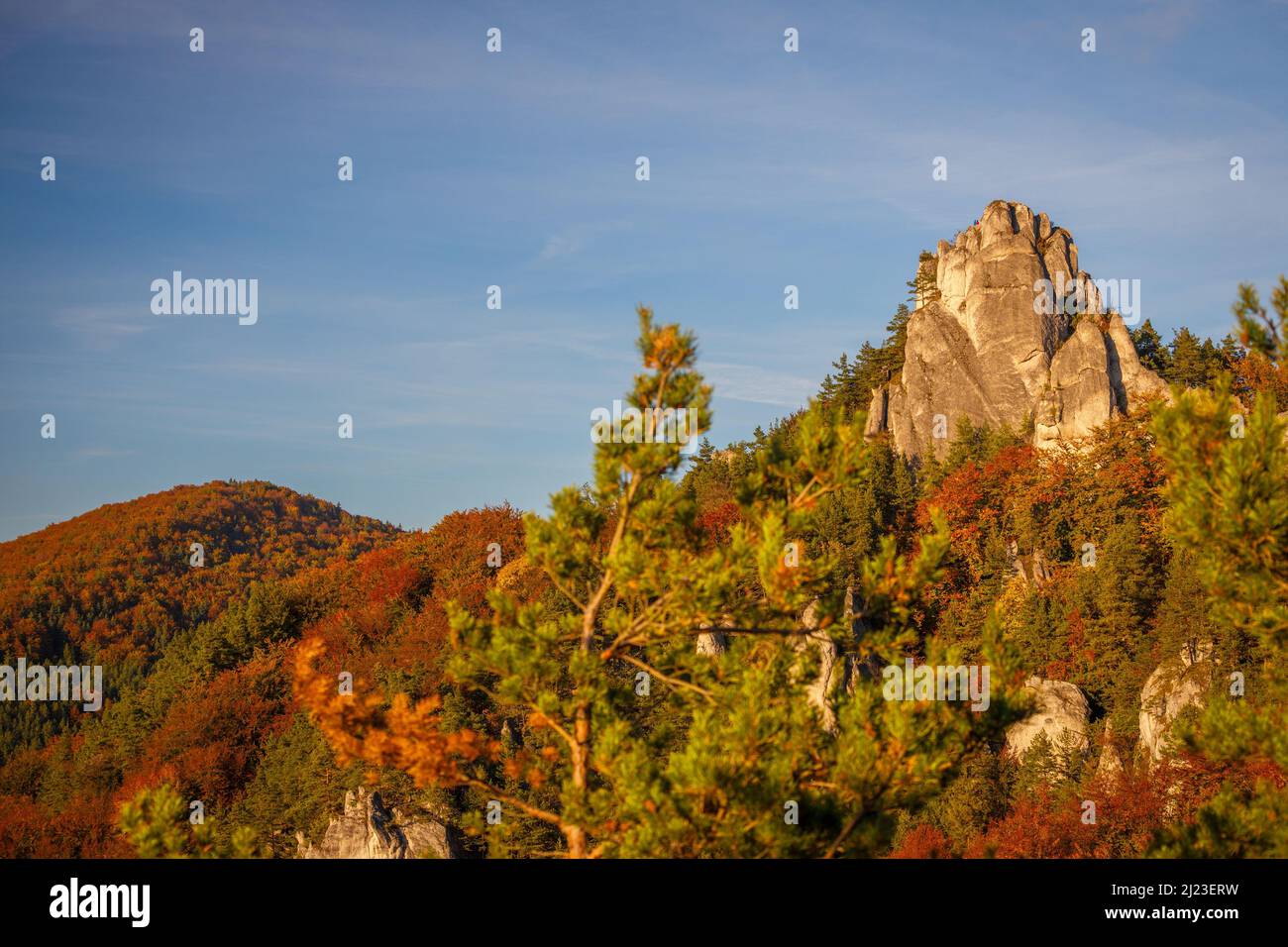 Colorful mountain landscape at sunset in autumn, The Sulov Rocks ...