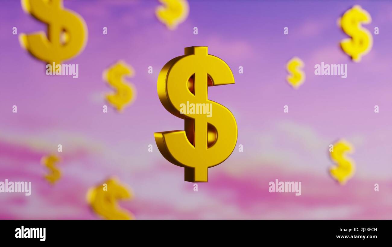 A 3d rendering of golden dollar signs floating in the sky Stock Photo ...