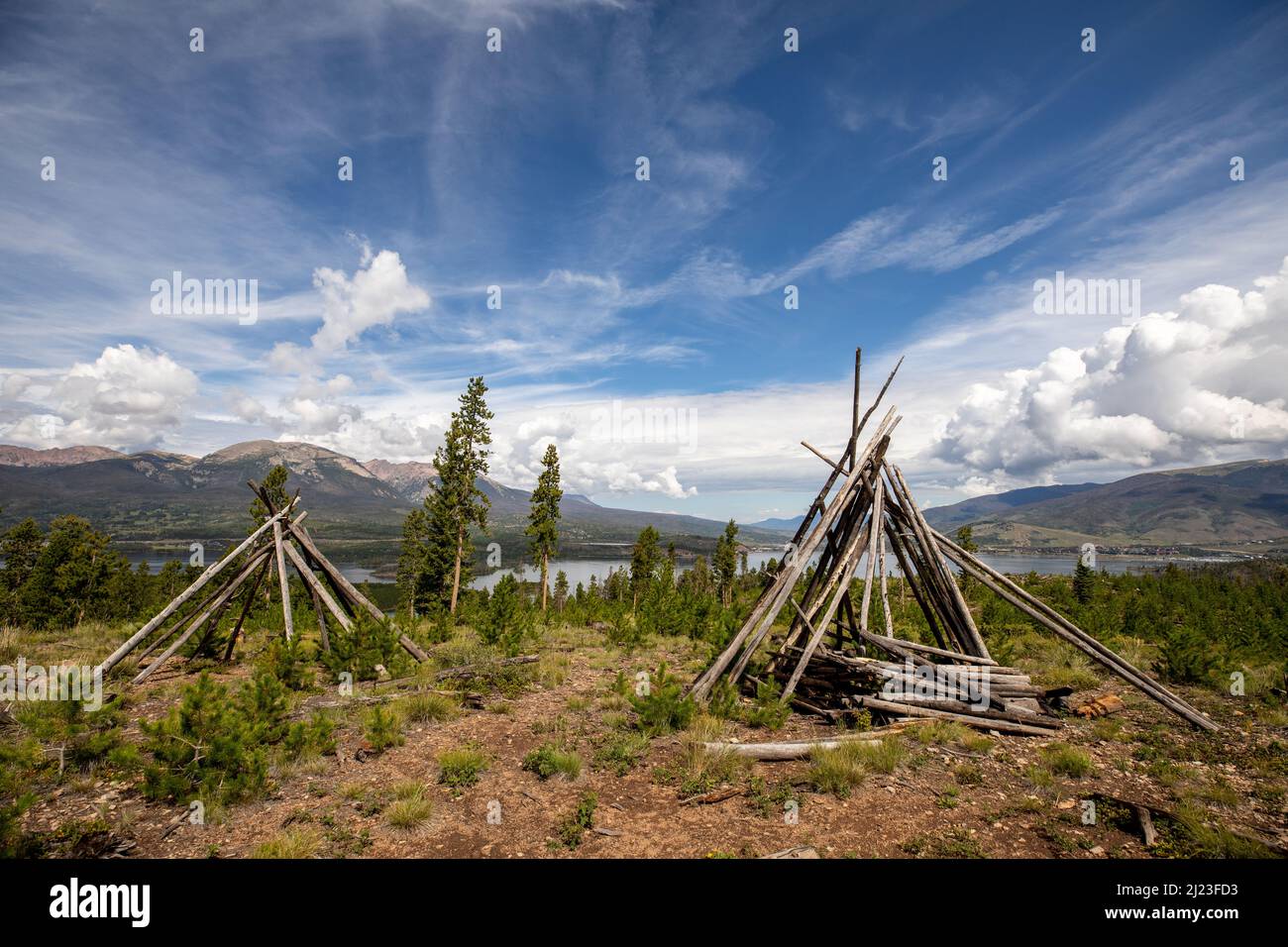 Stick tipi and Dillion Reservoir Stock Photo - Alamy