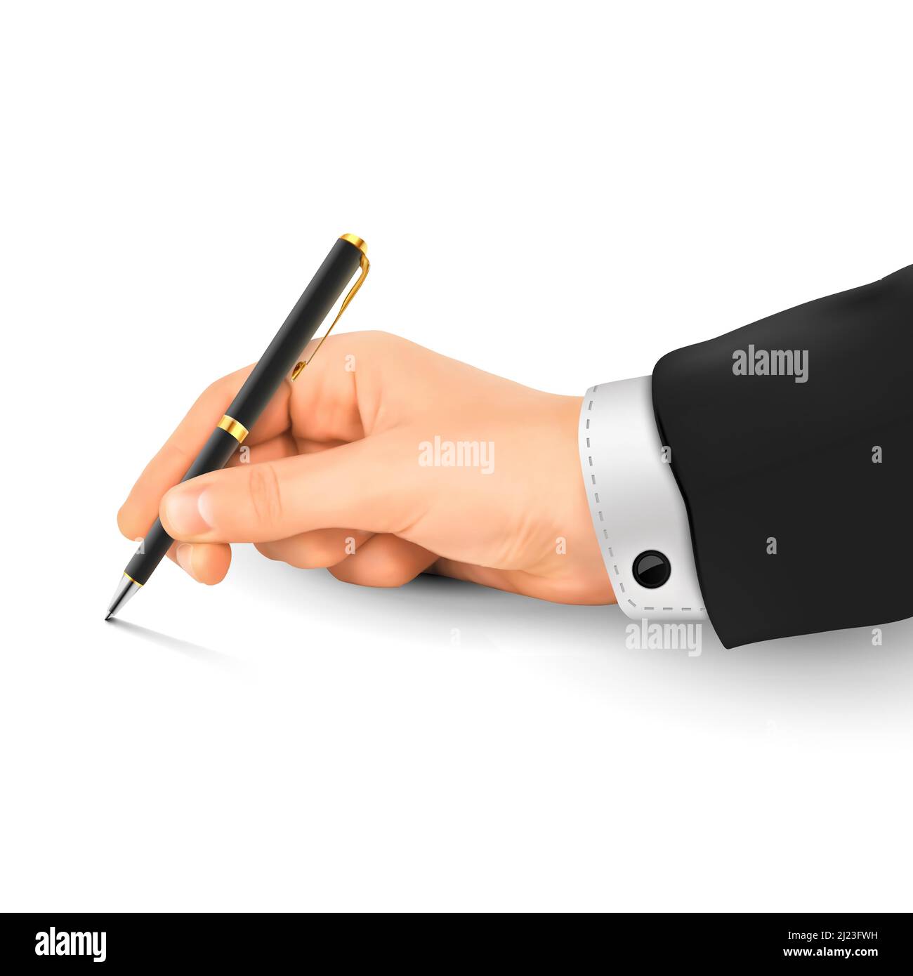 Hand puts a signature with a pen vector illustration isolated on white ...