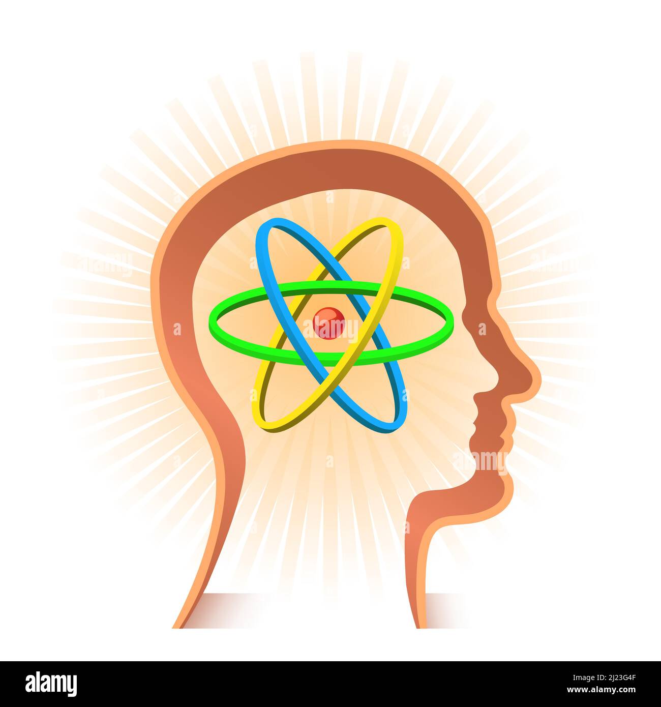 Man head silhouette with atom message vector illustration isolated on ...