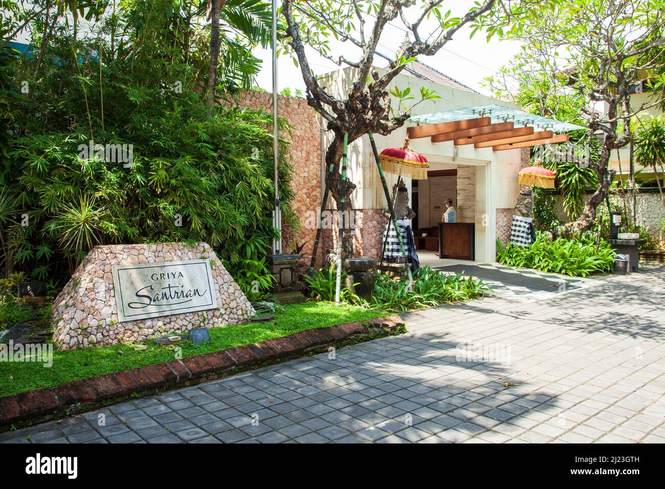 Entrance of the Griya Santrian Hotel in Sanur, Bali, Indonesia Stock ...