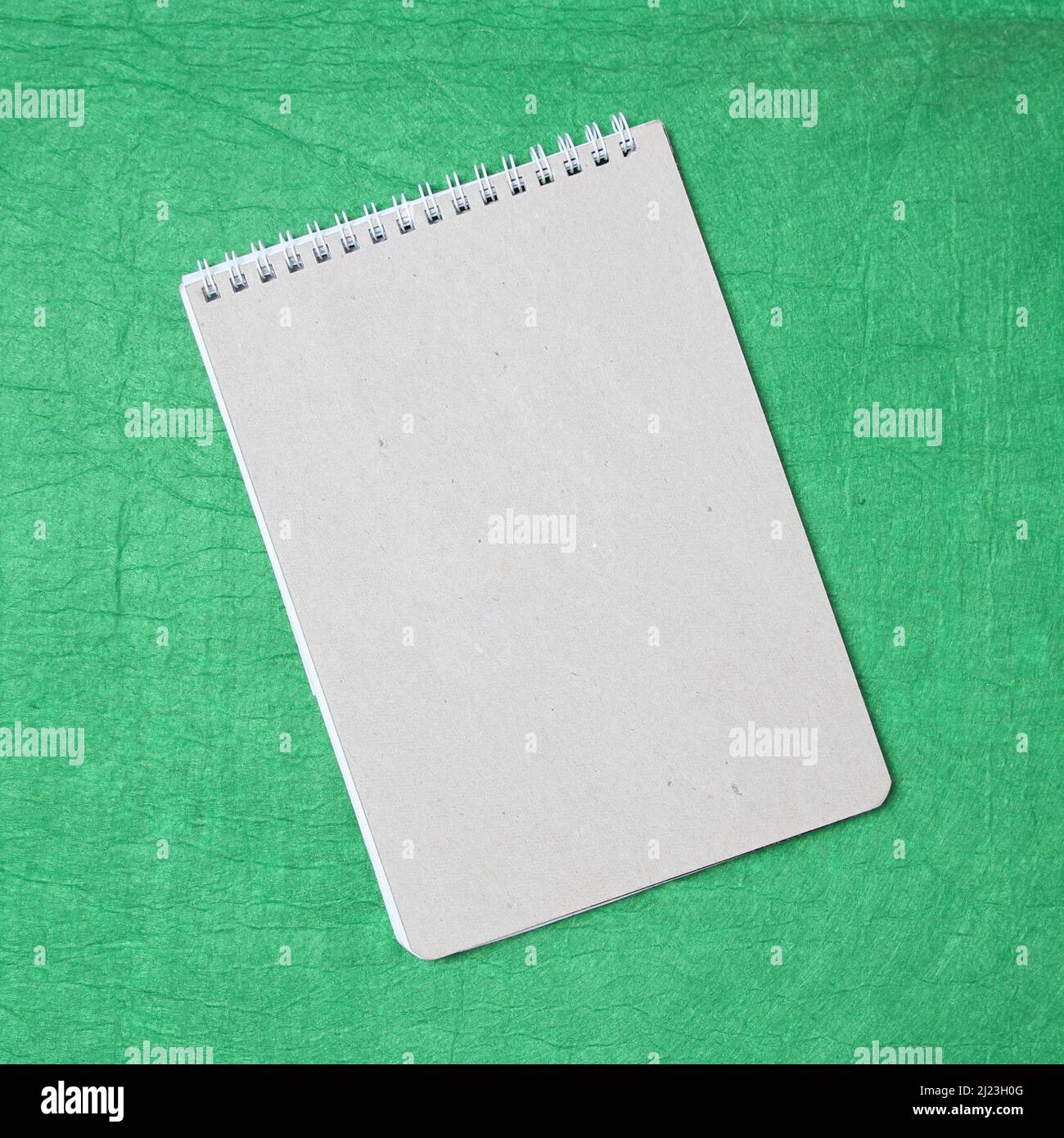 White and gray notepad sheet with spiral against the background of ...