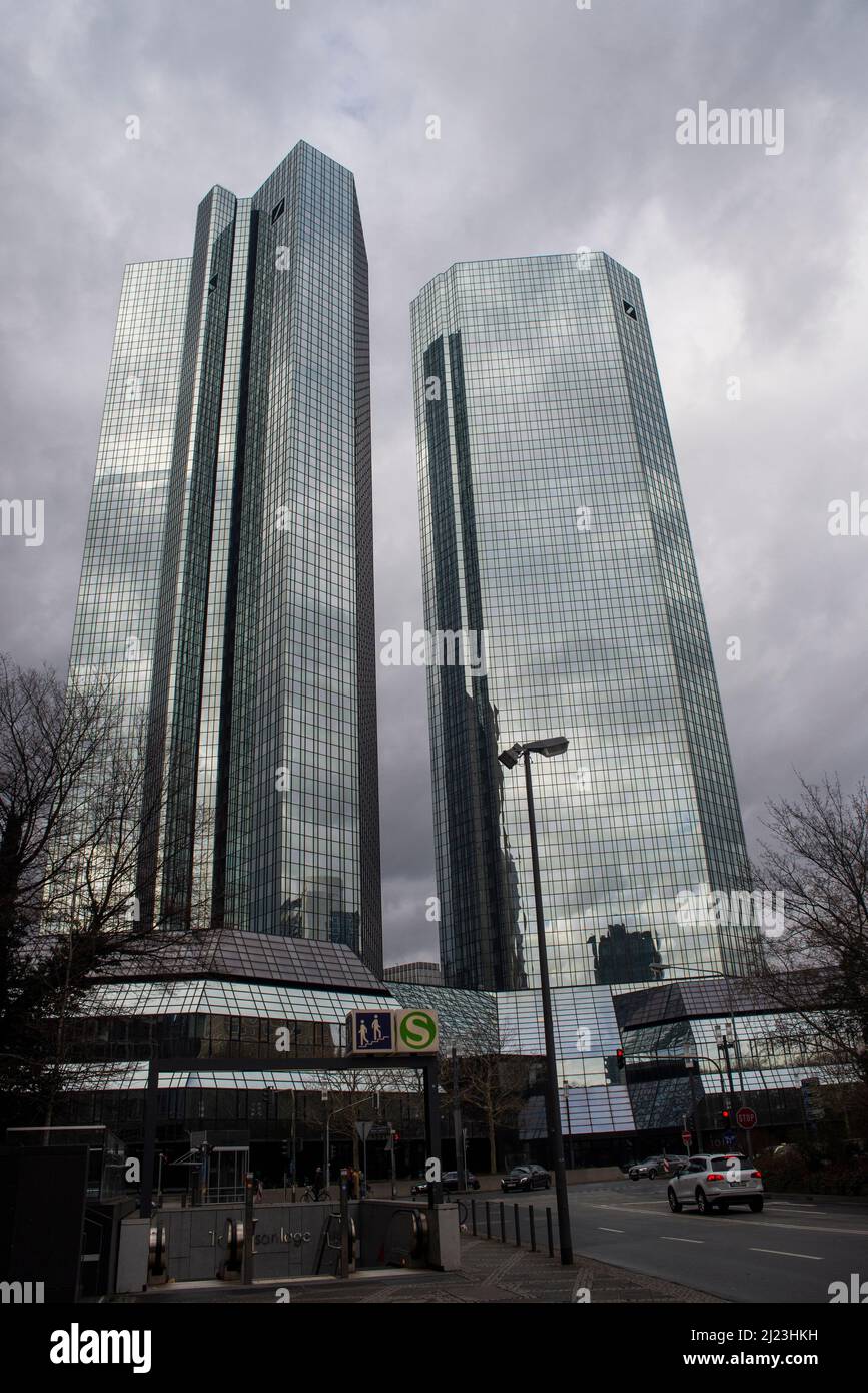 Frankfurt, Germany - February 29, 2020. Building house skyscraper glass ...