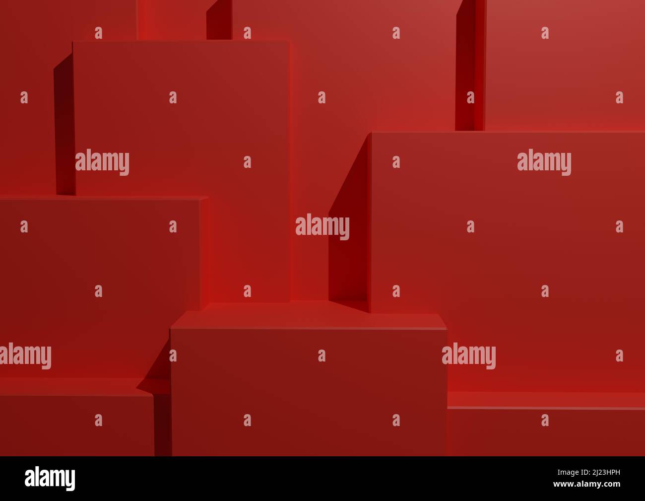 Minimal Bright red Background 3D Studio Mockup Scene with Podiums and ...