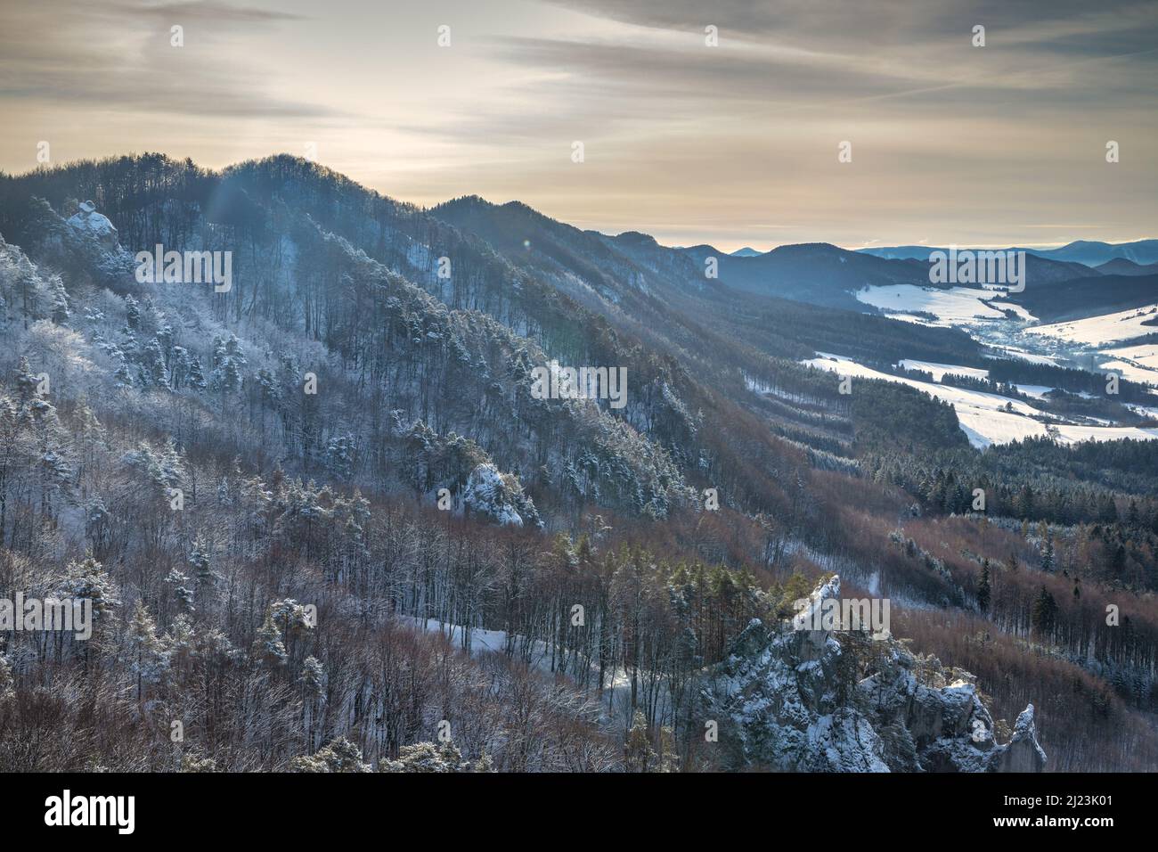 Snowy winter landscape with mountain range. National Nature Reserve ...