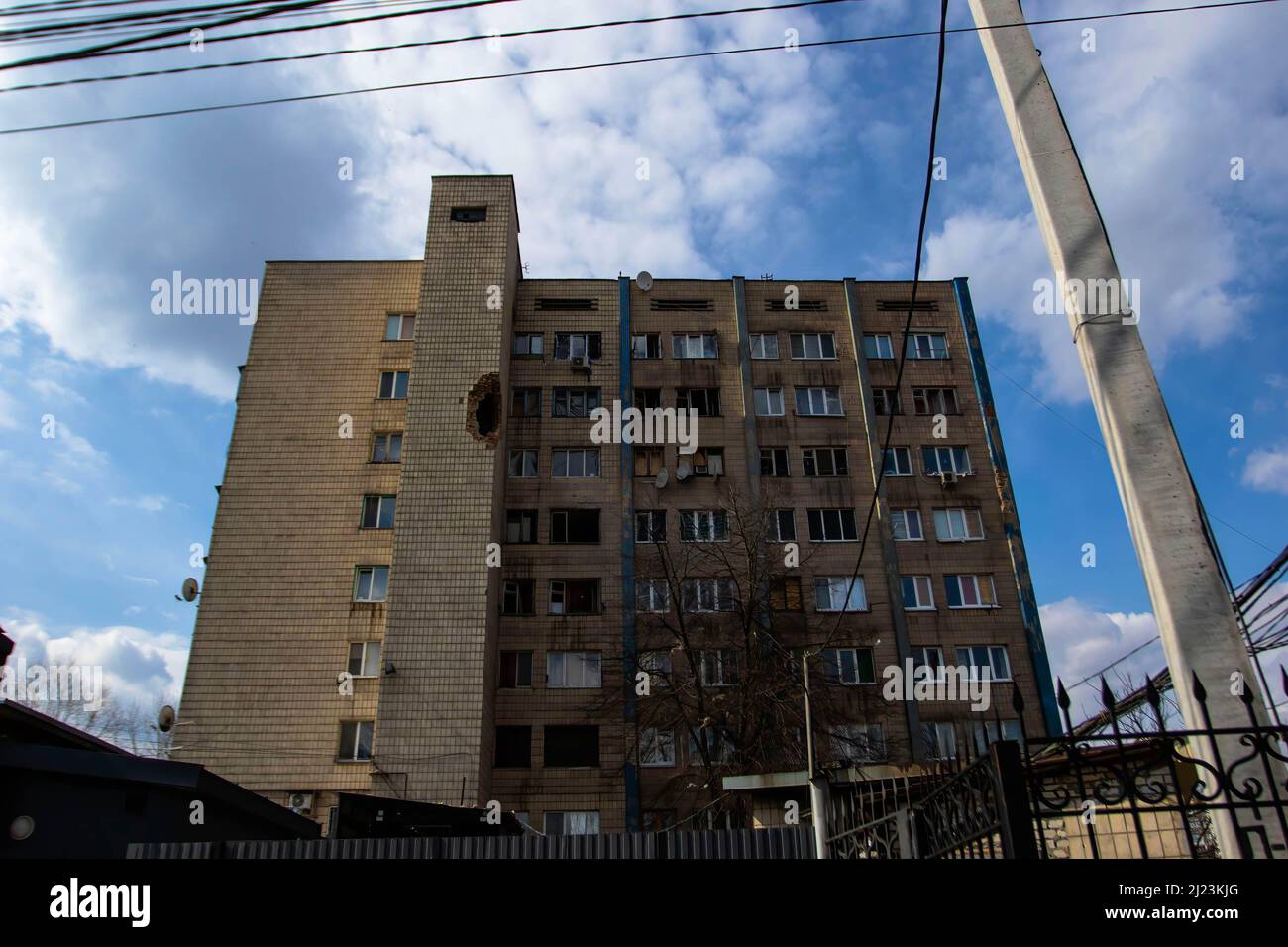 Boyarka, Ukraine. 29th Mar, 2022. A damaged apartment building in ...