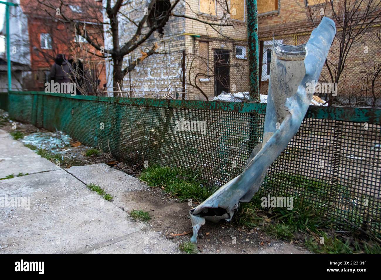 Boyarka, Ukraine. 29th Mar, 2022. A fragment of Russian missile in a ...
