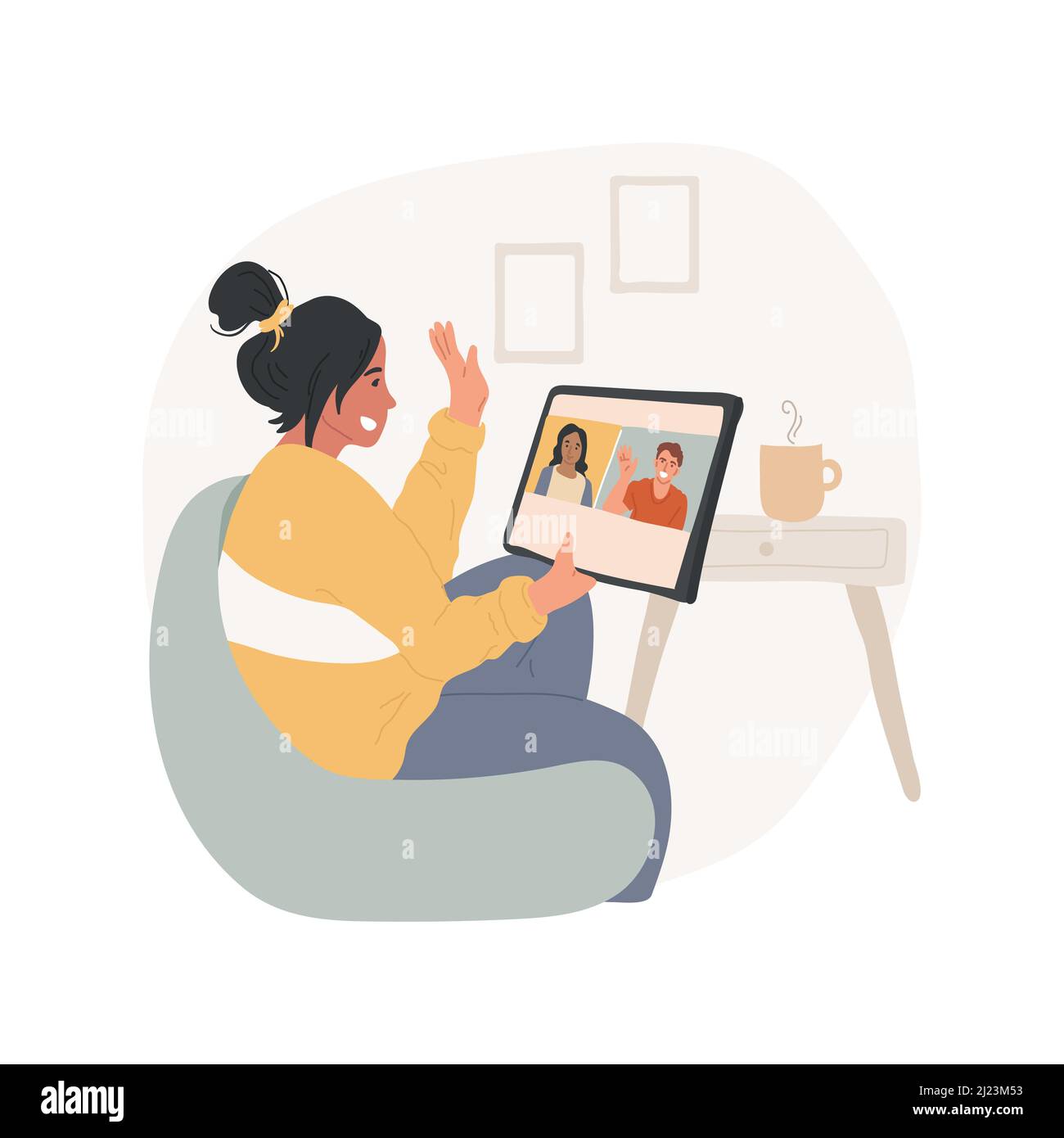 Videochat with friends isolated cartoon vector illustration. Online ...