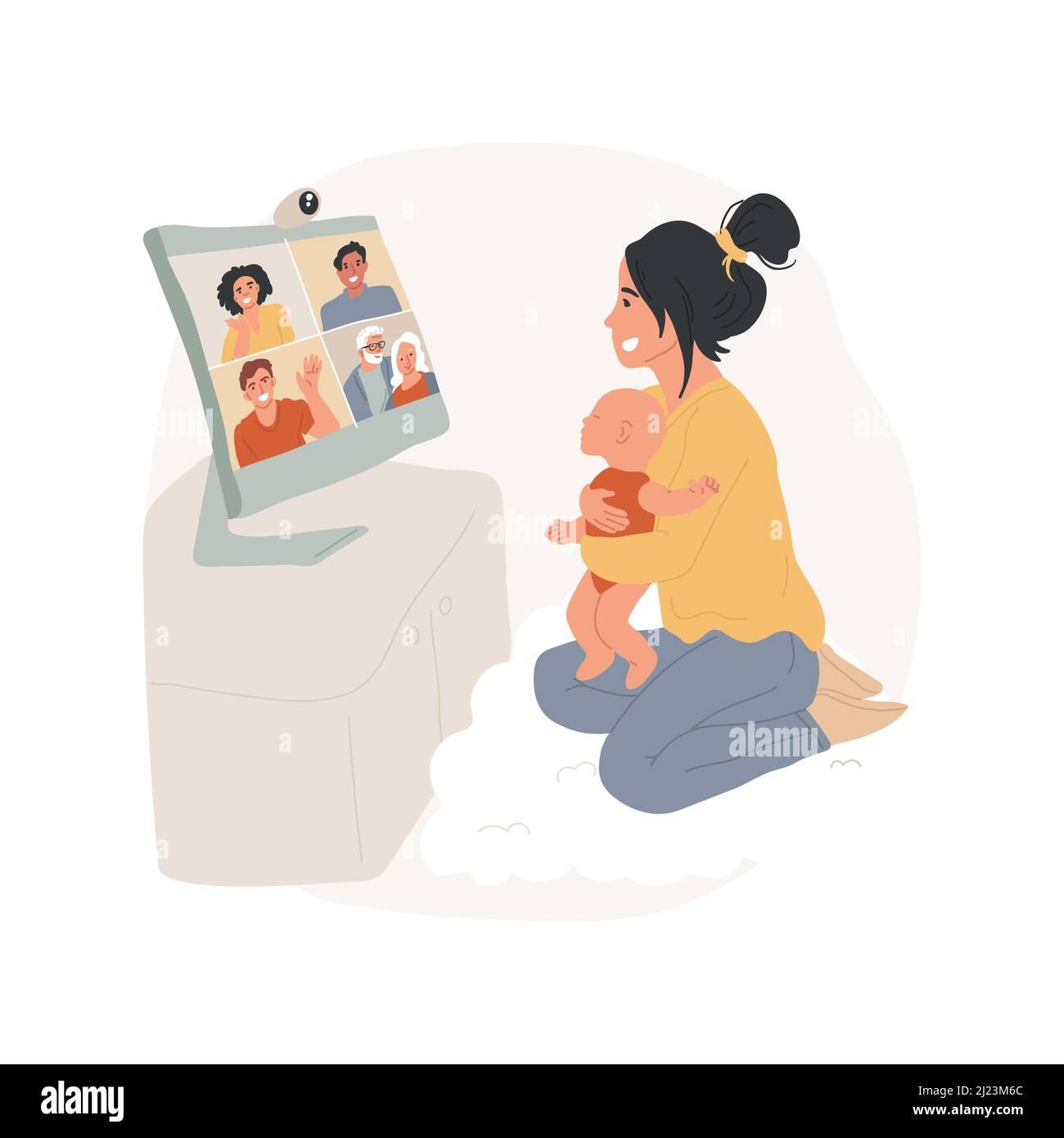 Showing newborn isolated cartoon vector illustration. Mother holding ...