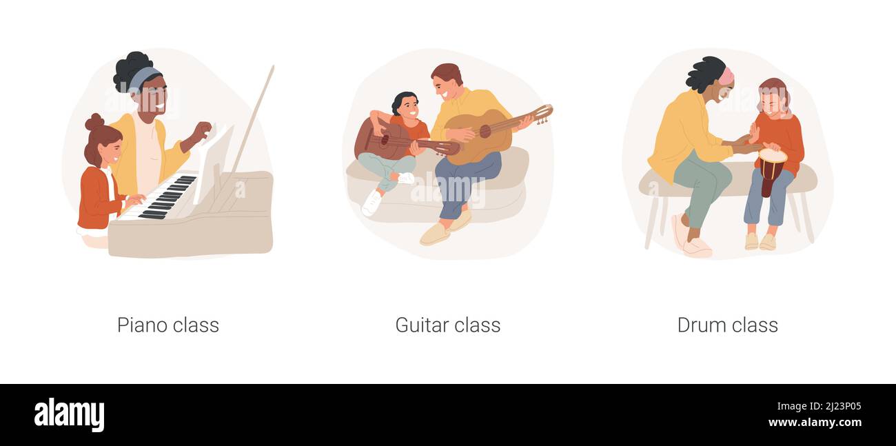 Gradeschool students music lessons isolated cartoon vector illustration ...