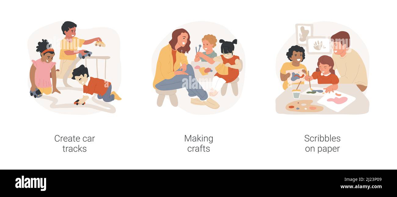 Toddler creative development isolated cartoon vector illustration set ...