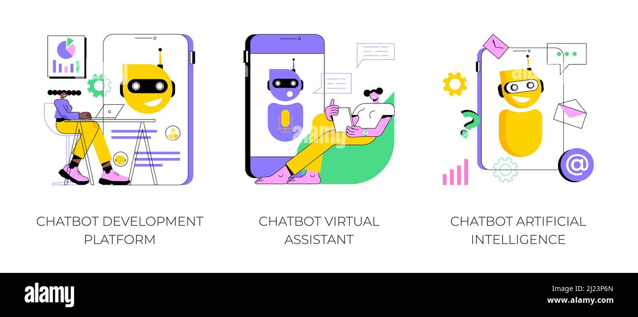 Chatbot programming abstract concept vector illustration set. Chatbot ...