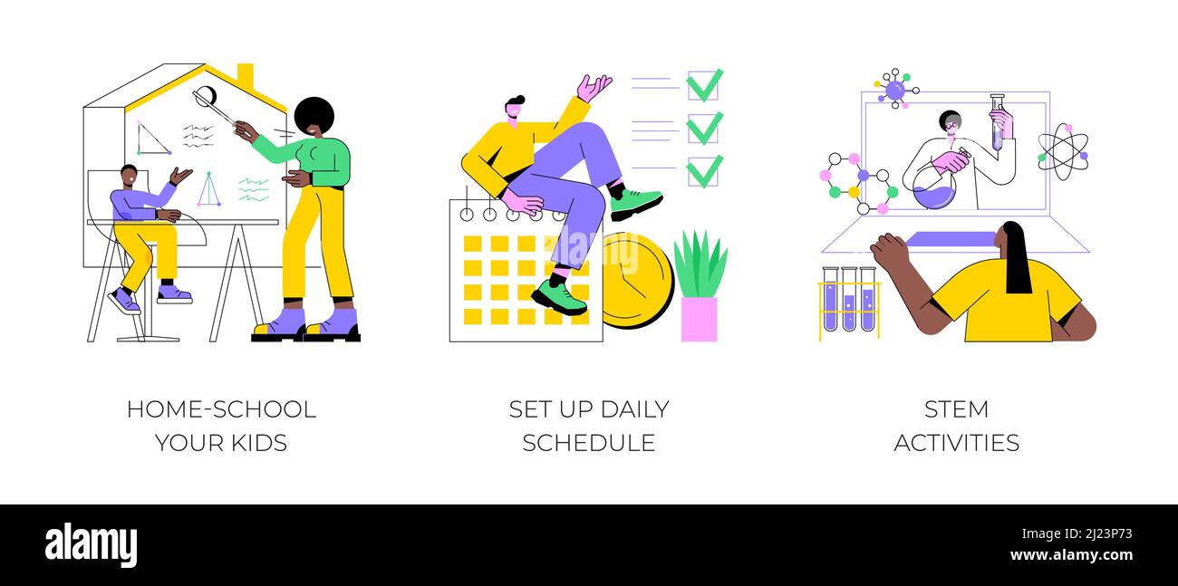 Distance learning abstract concept vector illustration set. Home-school ...