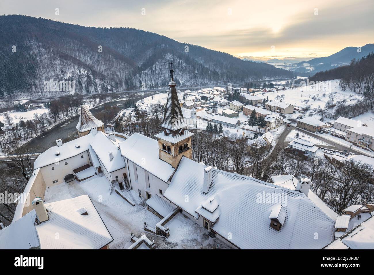 The medieval Orava Castle in winter season, Slovakia, Europe Stock ...