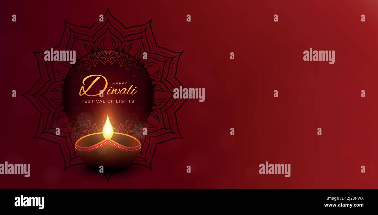 Happy Diwali red background with gold greeting text. Dark mandala ...