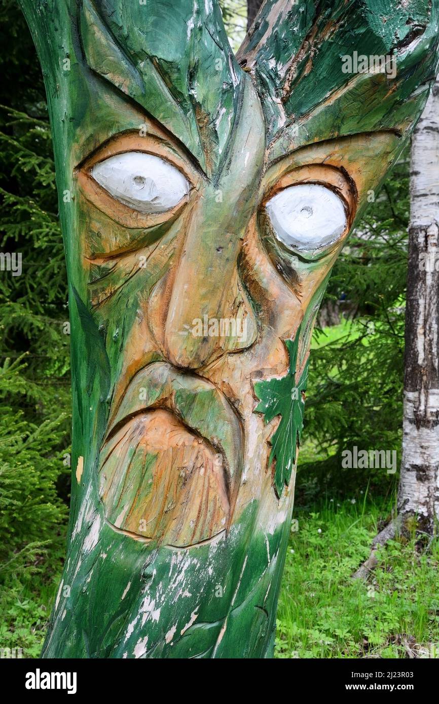 Green man face tree trunk hi-res stock photography and images - Alamy