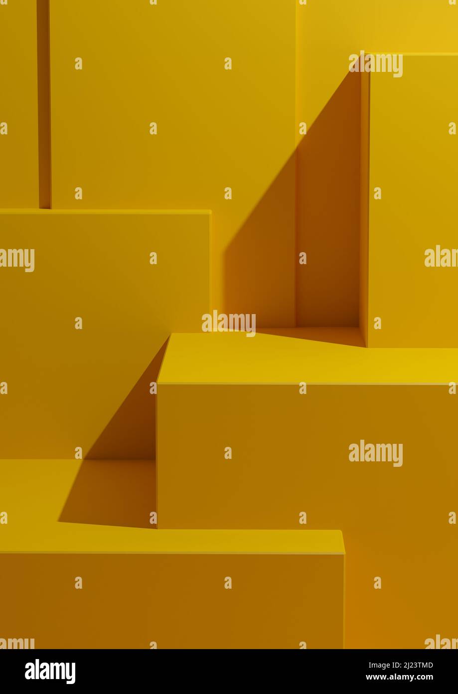 Minimal Bright Yellow Background 3D Studio Mockup Scene with Podiums ...