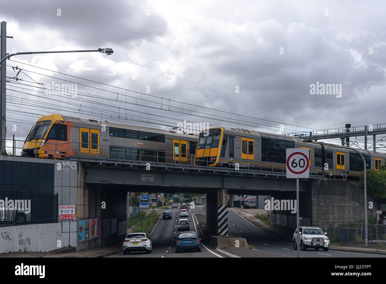 Sydney trains crossing a bridge in Parramatta Stock Photo - Alamy