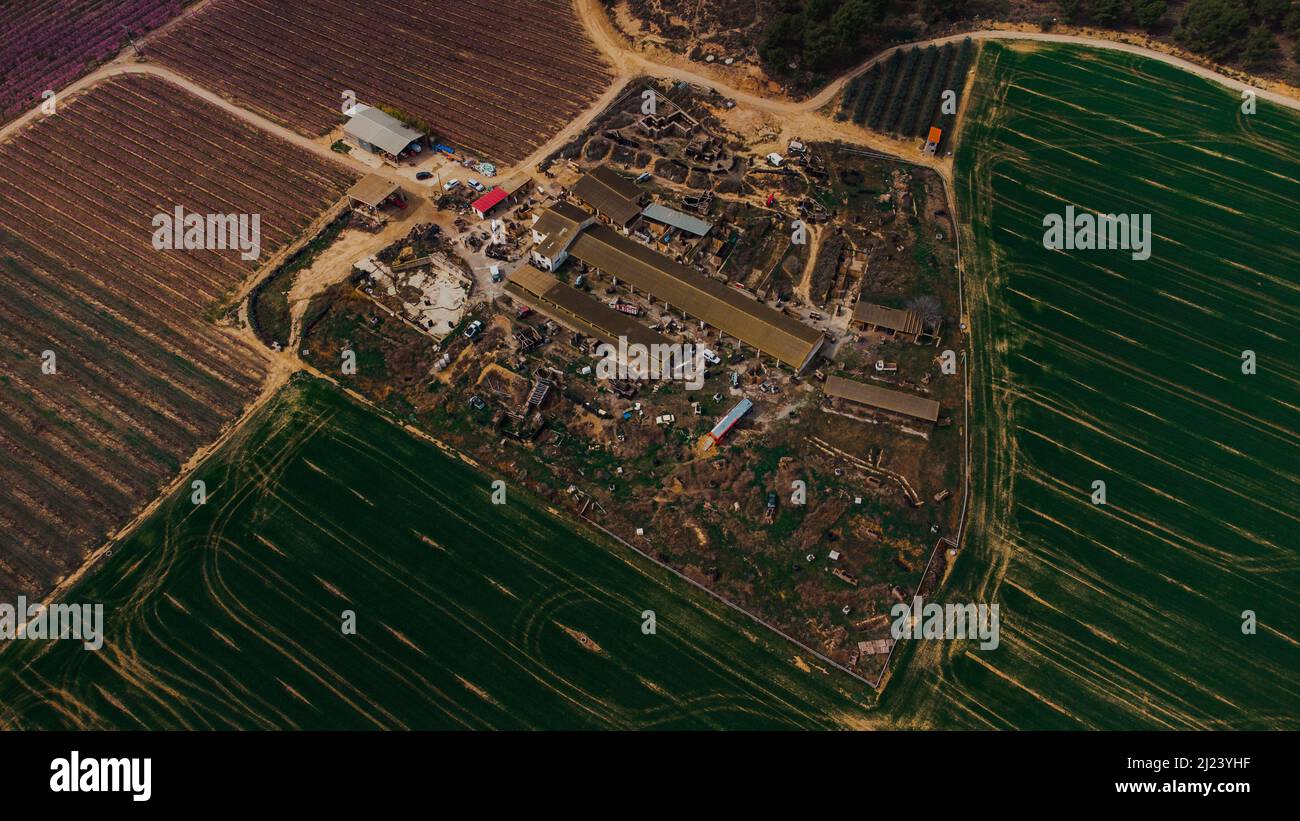 Aerial view of an airsoft field surrounded by fields Stock Photo - Alamy