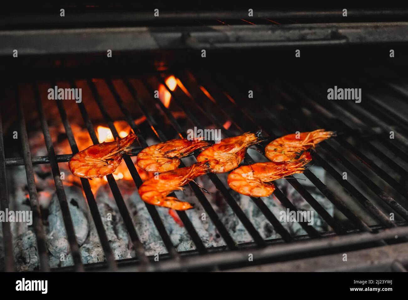 A gourmet portion of grilled prawns Stock Photo - Alamy