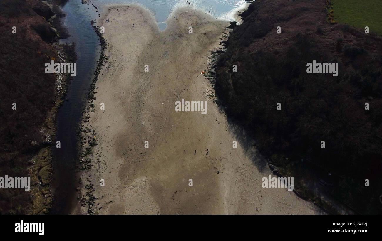 zenith aerial drone flight over Stradbally Cove, an Atlantic Ocean ...