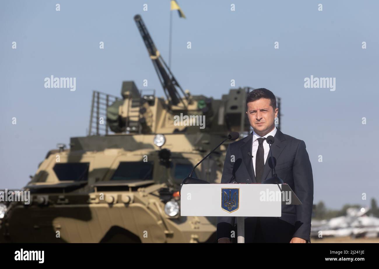 President of Ukraine Volodymyr Zelensky seen during the ceremony of ...