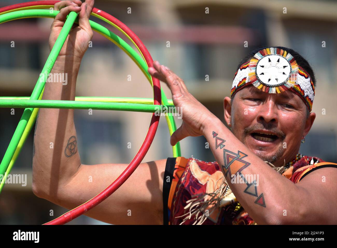 Dallas Arcand of the Cree, Nakota Sioux and Metis tribes performs at ...