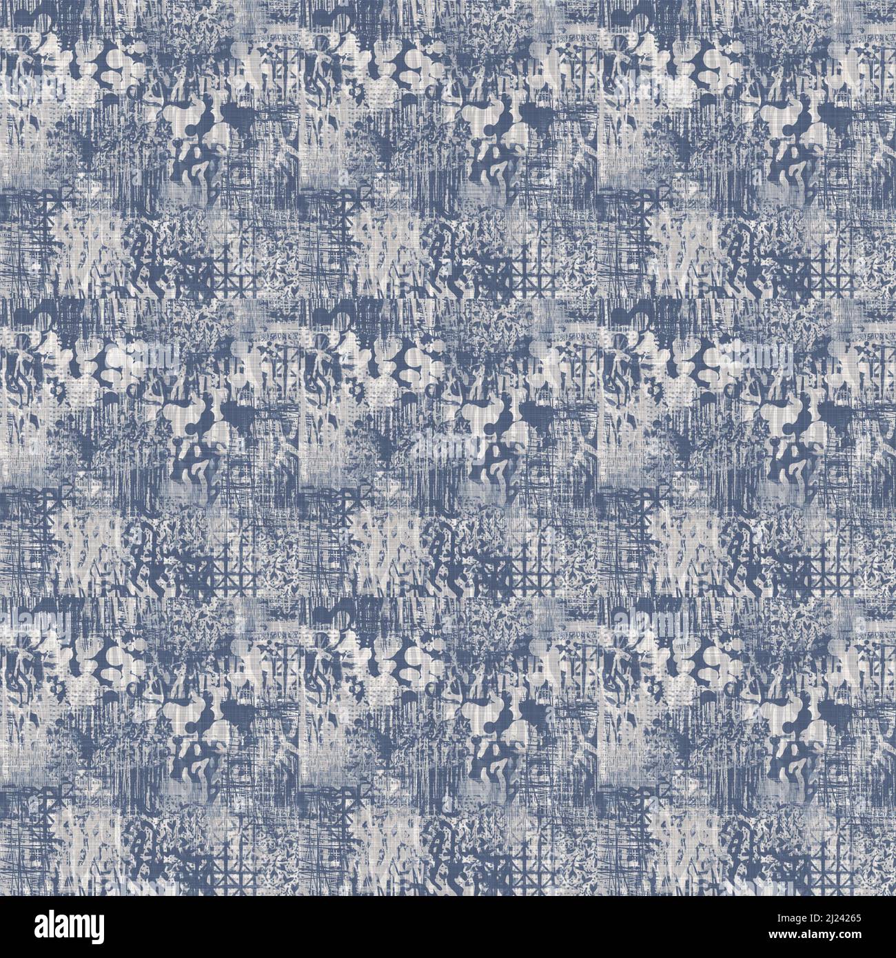 French blue irregular mottled linen seamless pattern. Tonal country ...