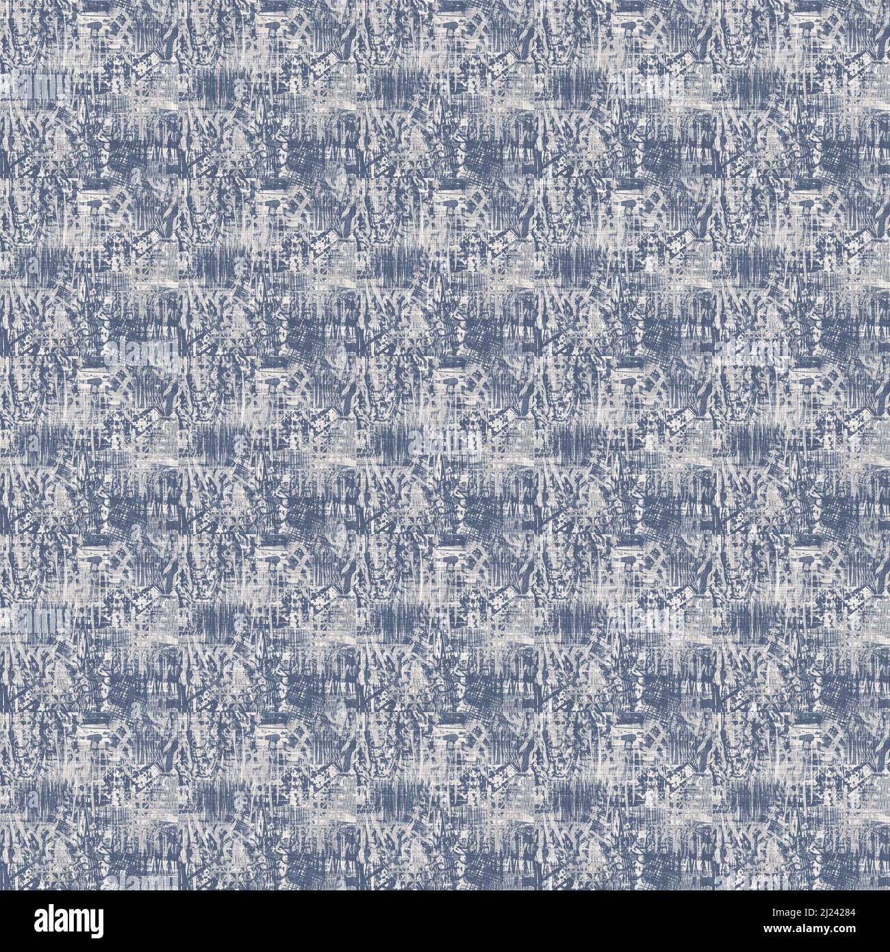 French blue irregular mottled linen seamless pattern. Tonal country ...
