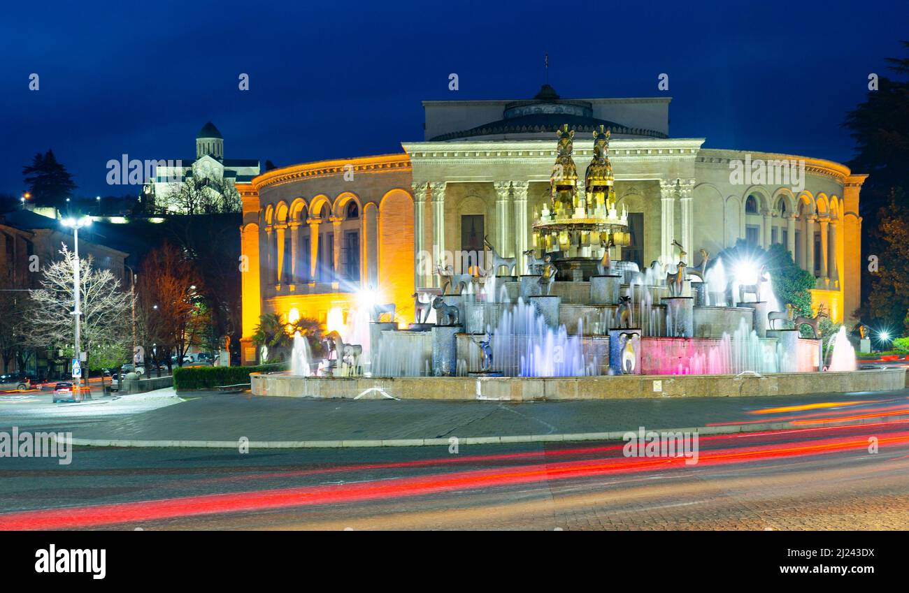 Night view of Colchis Fountain and Academic Theatre in Kutaisi Stock ...