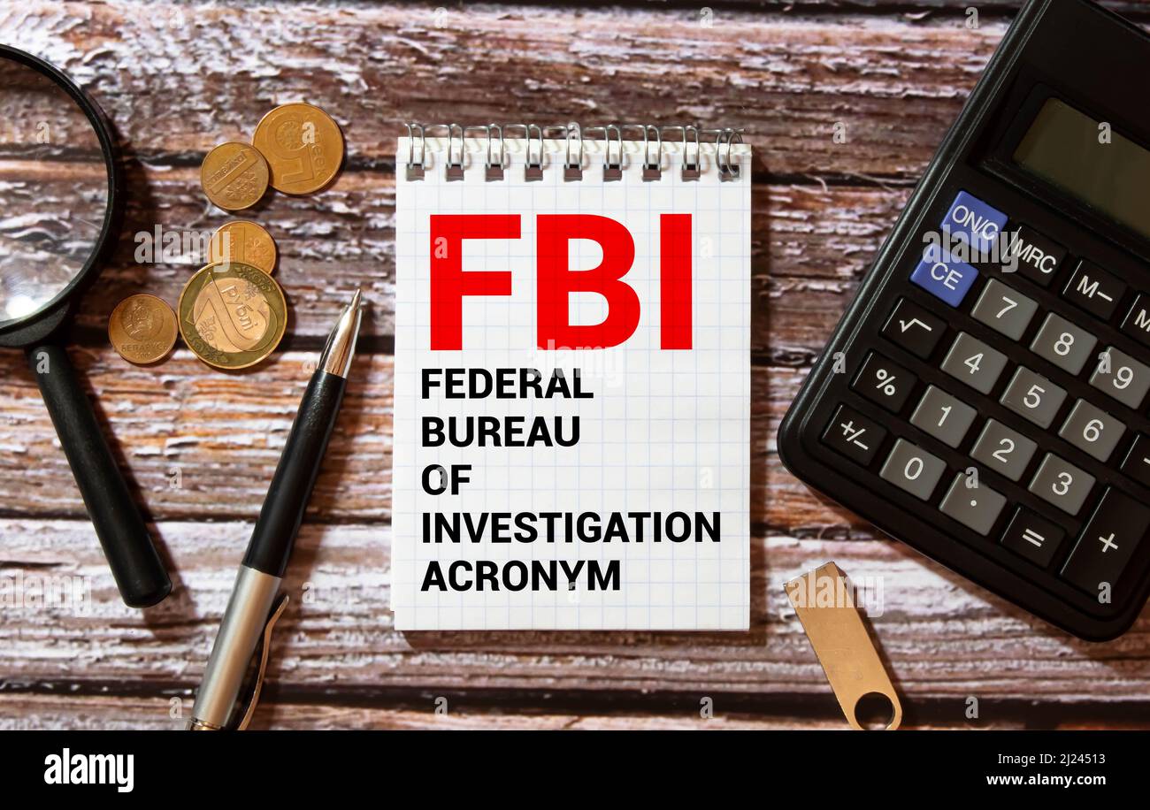 FBI - Federal Bureau of Investigation acronym, concept background Stock ...