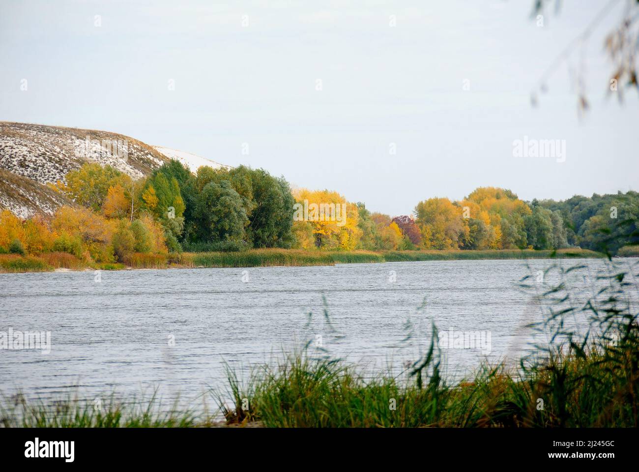 Slopes of cretaceous mountains on a coastaline of the river Don. Russia ...