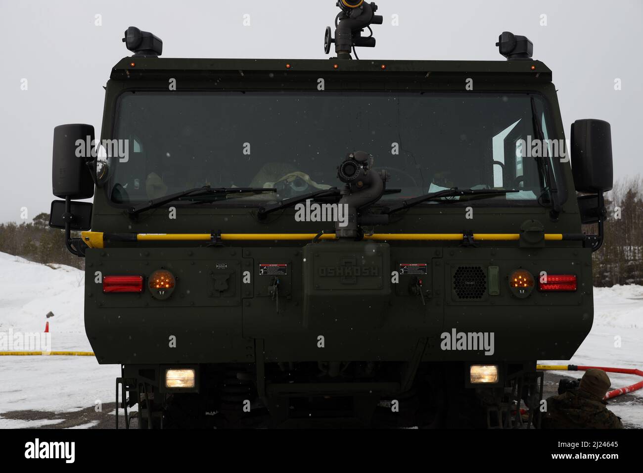 A U.S. Marine Corps Oshkosh P-19R Aircraft Rescue Fire Fighting vehicle ...