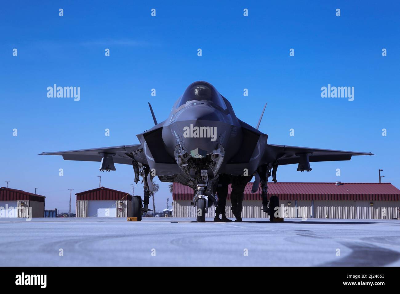U.S. Marines prepare an F-35B Lightning II for take-off, during Weapons ...