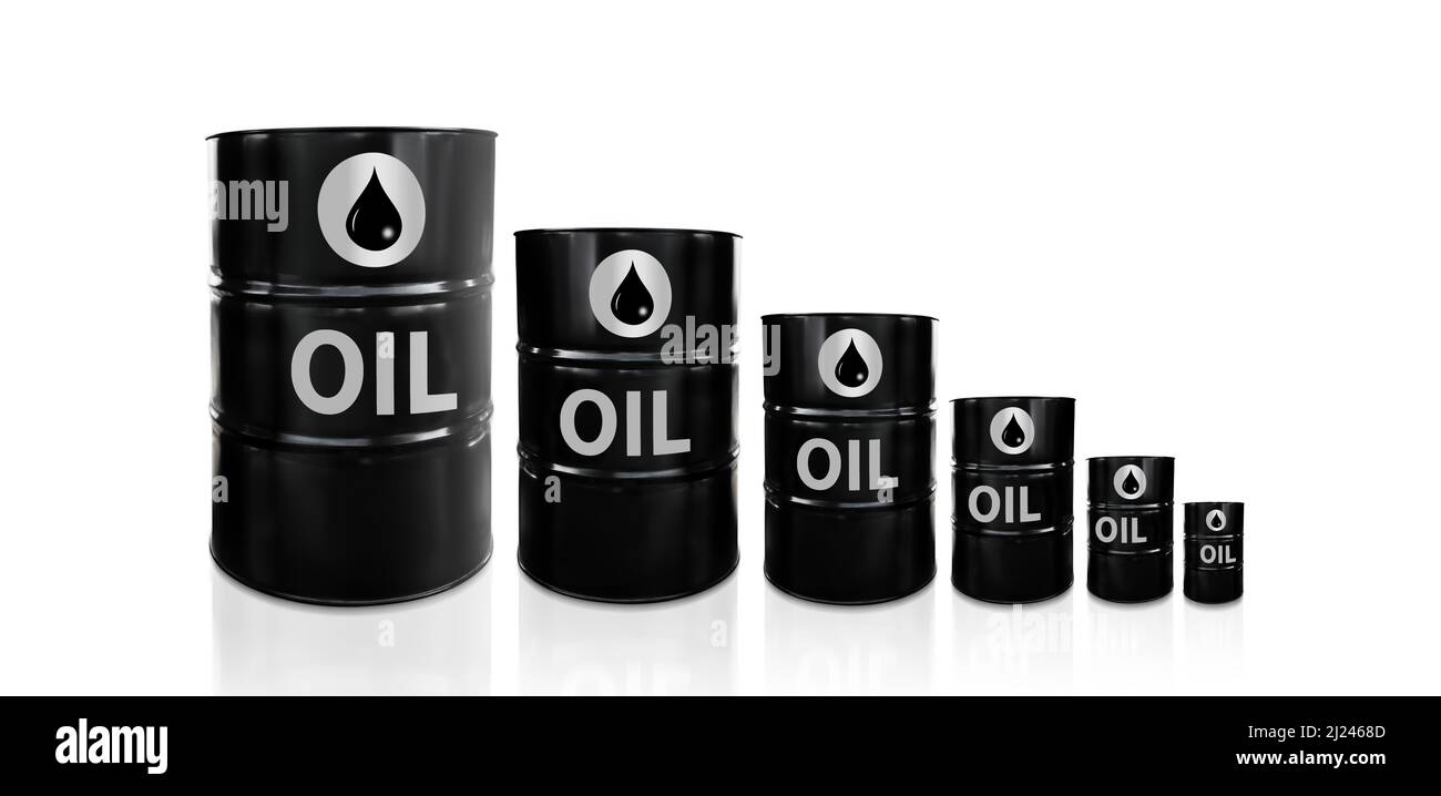 Metal oil barrels. Oil, gas and petroleum industry and manufacturing ...
