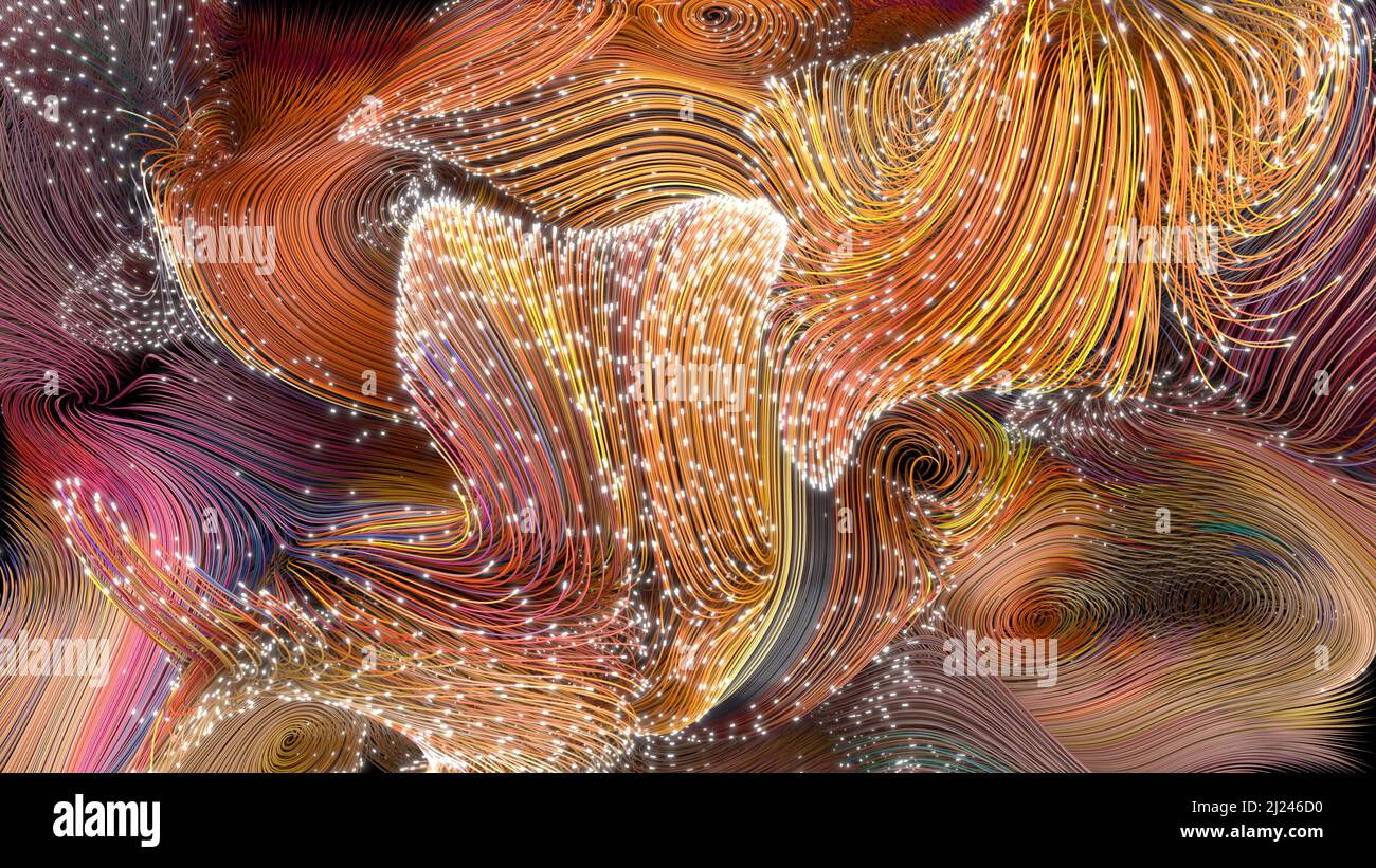 Beautiful abstract wires on a black background. Modern technological background. An element of ...