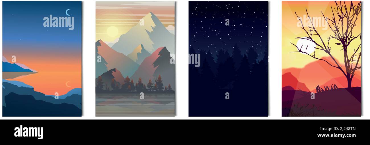Set of 4 pcs different vertical backgrounds landscapes - Vector ...