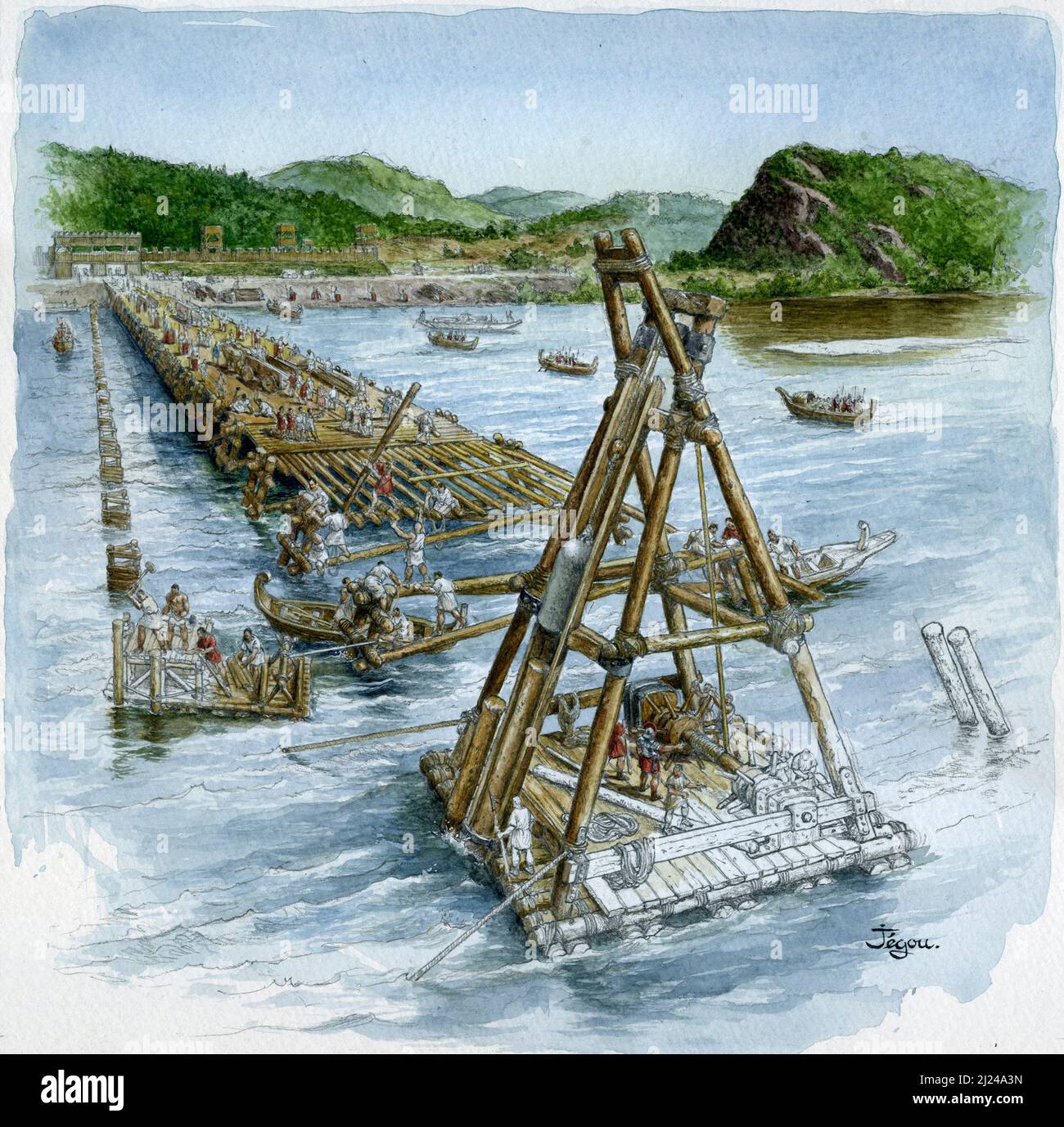Construction of a Roman bridge, illustration Stock Photo - Alamy