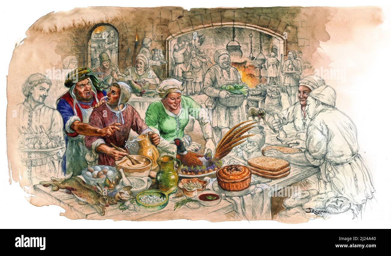 Kitchens of a castle, illustration Stock Photo - Alamy