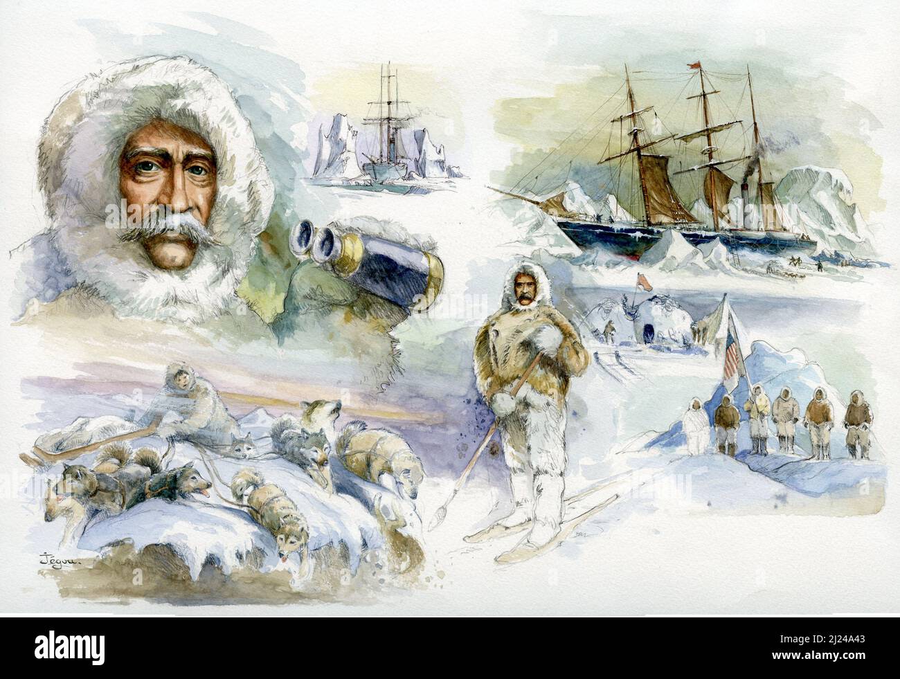 Robert Peary, American polar explorer, illustration Stock Photo - Alamy