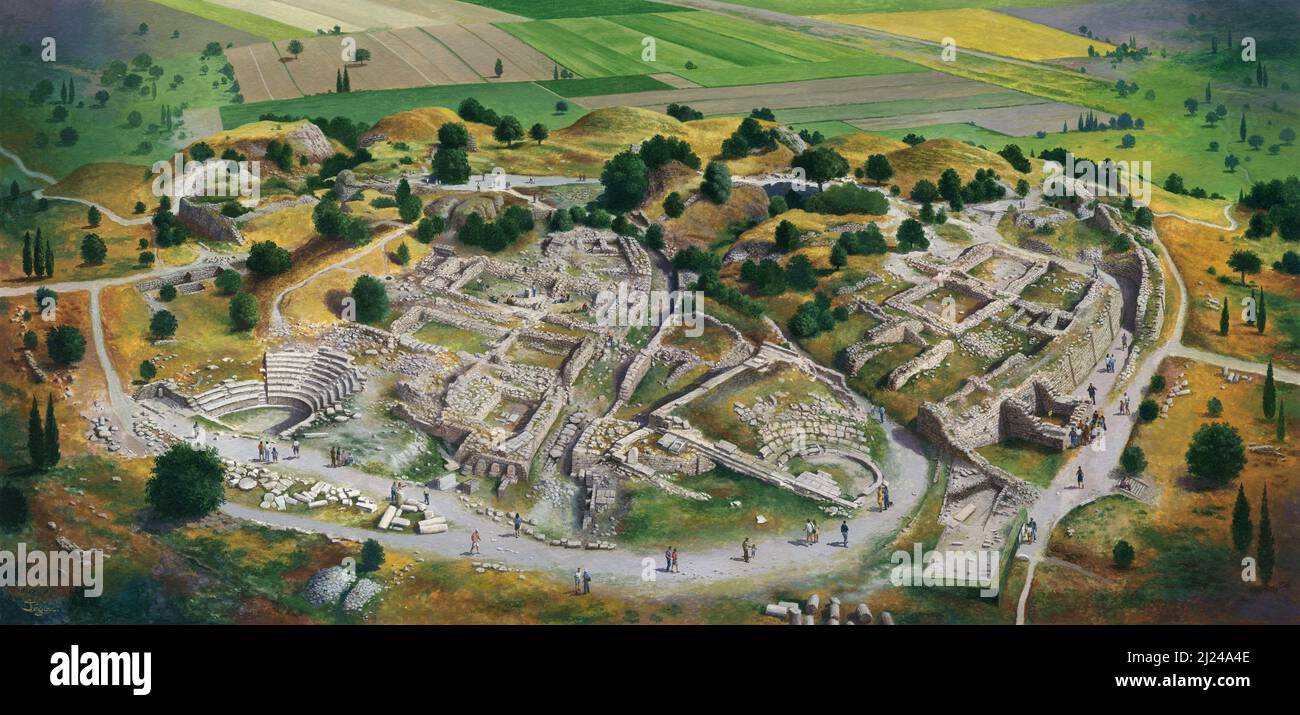 Ruins of the ancient city of Troy, illustration Stock Photo - Alamy