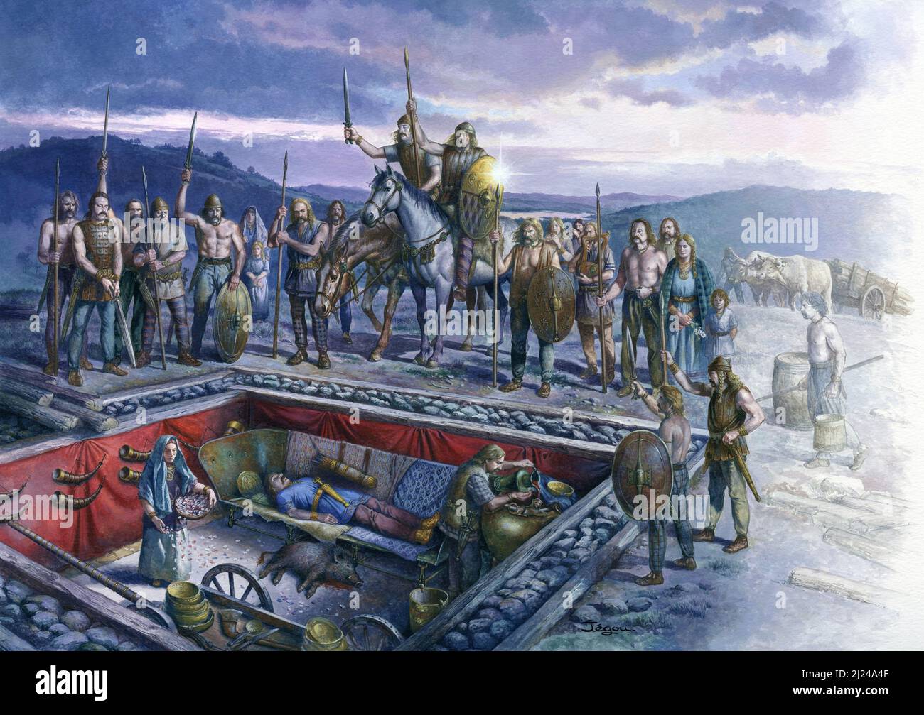 Funeral of Celtic Chieftain Hochdorf, illustration Stock Photo - Alamy