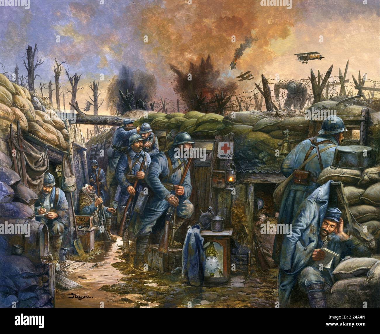 Soldiers fighting during the First World War, illustration Stock Photo ...
