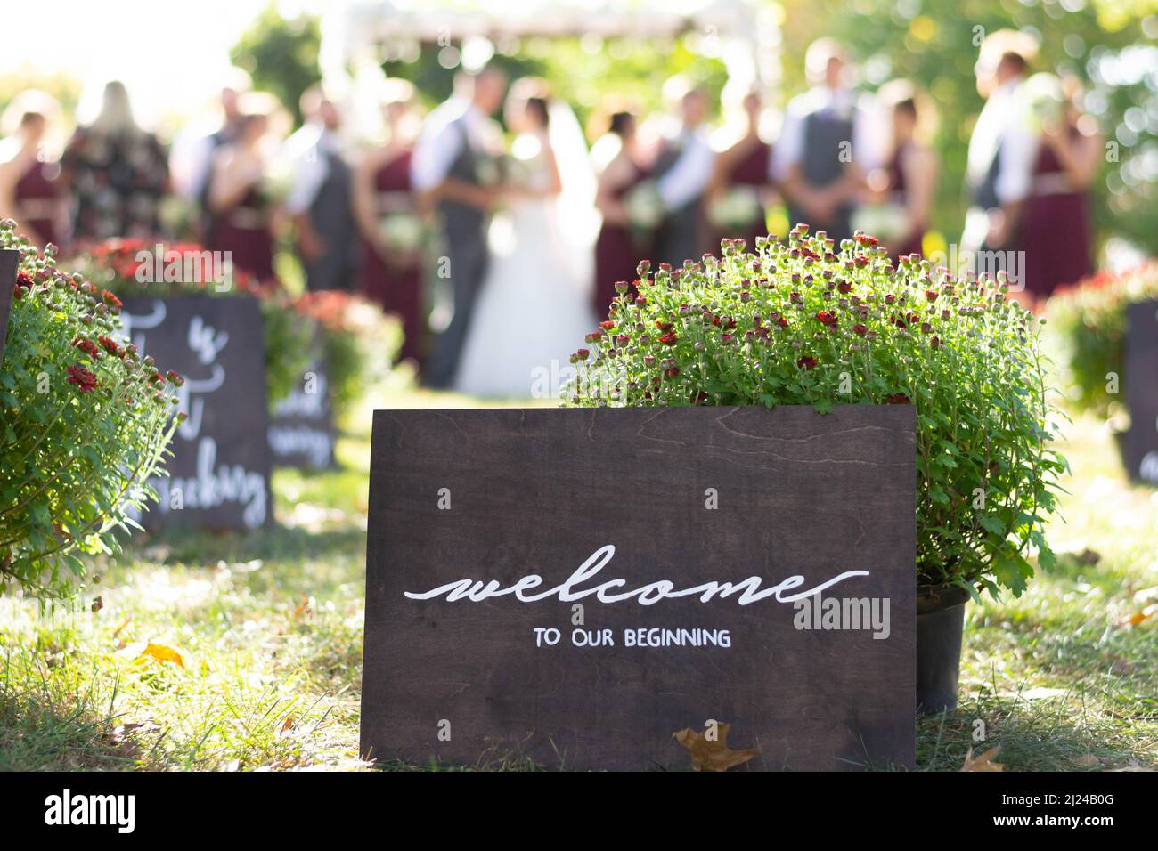 Welcome to Our Beginning Wedding Sign New Start Stock Photo - Alamy