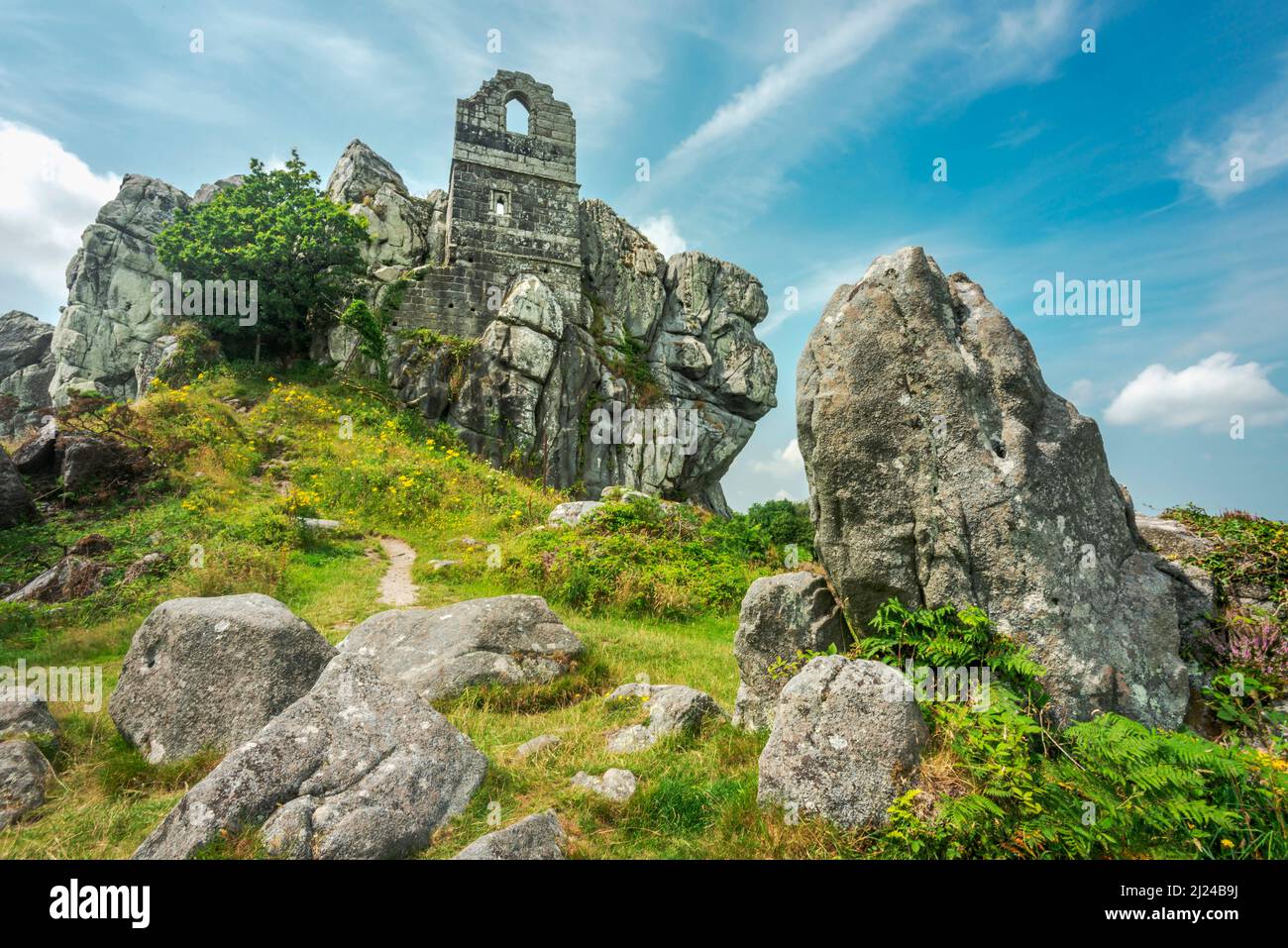 Central Cornwall tourist site on a summer day,a granite outcrop with ...