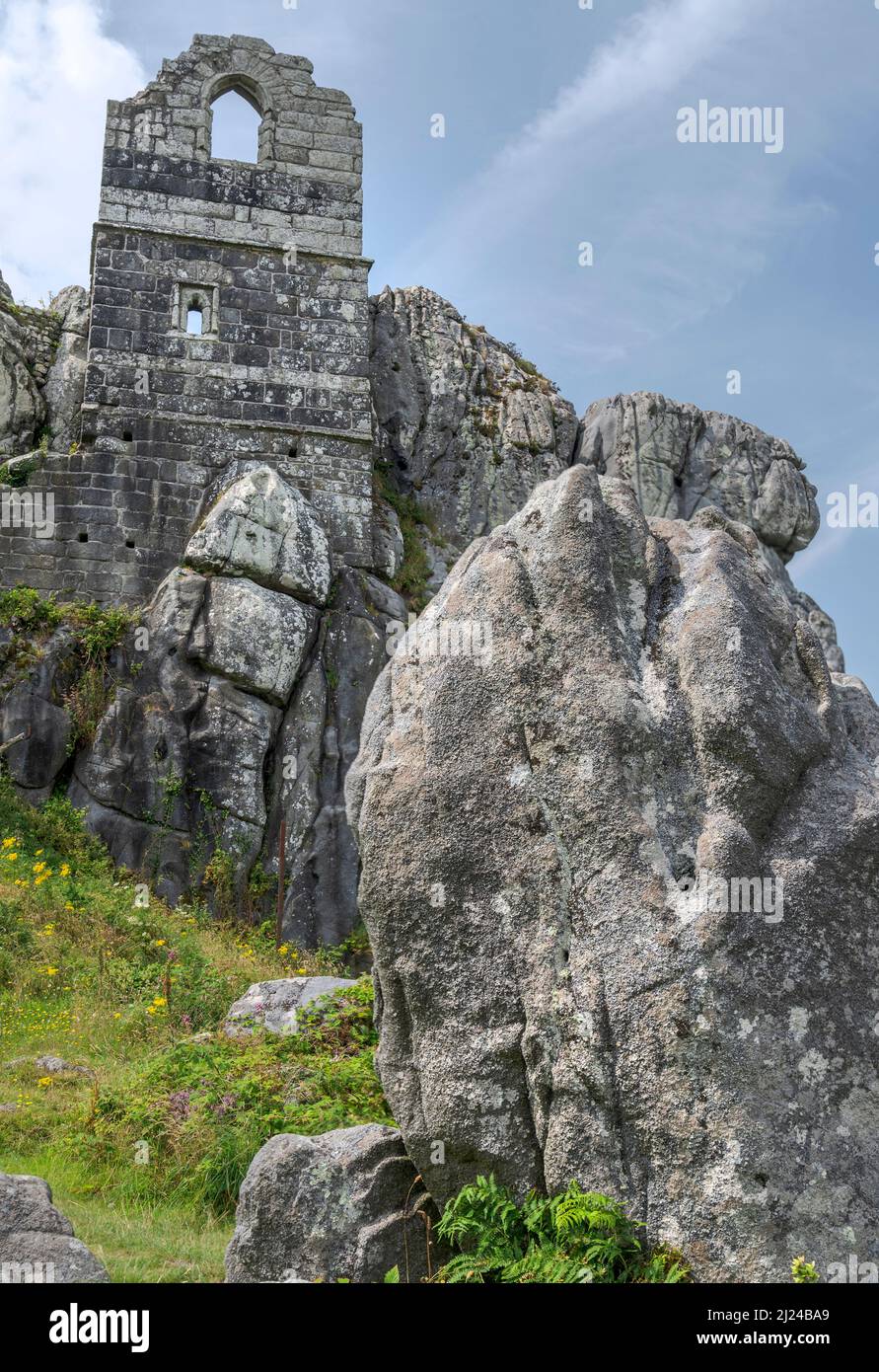 Central Cornwall tourist site on a summer day,a granite outcrop with ...